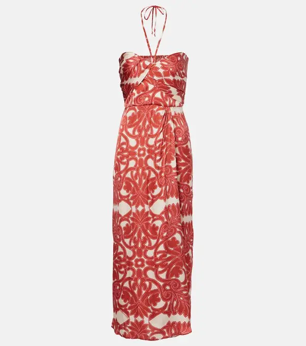 Poupette St Barth Collina Printed Satin Midi Dress