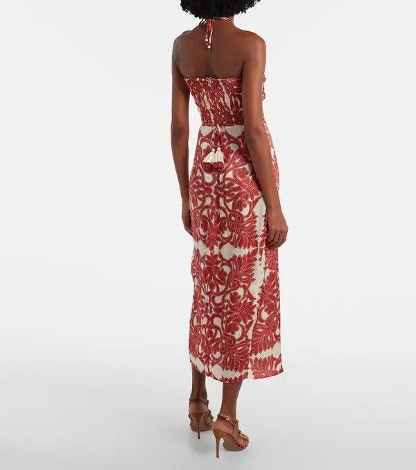 Poupette St Barth Collina Printed Satin Midi Dress
