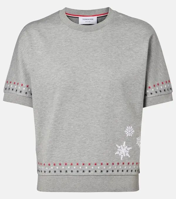 Thom Browne Embroidered Cotton Jersey T-shirt - Grey