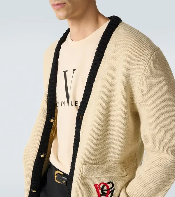 Valentino Garavani Embroidered Virgin Wool Cardigan - Beige