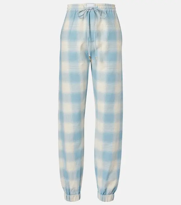 Attico Checked Tapered Cotton And Wool Blend Trousers - Blue