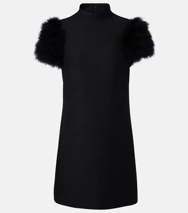 Valentino Garavani Crepe Couture Feather-trimmed Mini Dress - Black