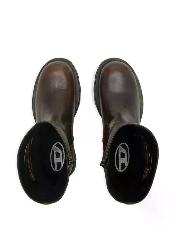 DIESEL® D-hammer Cut-out Leather Ankle Boots With Oxidised Hardware - Brown