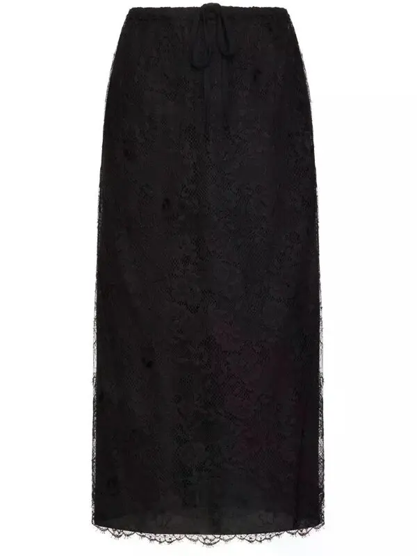 Valentino Garavani Lace Detail Midi Skirt - Black