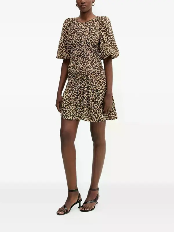 NEVER FULLY DRESSED Leopard Print Puff Sleeve Mini Dress - Neutrals