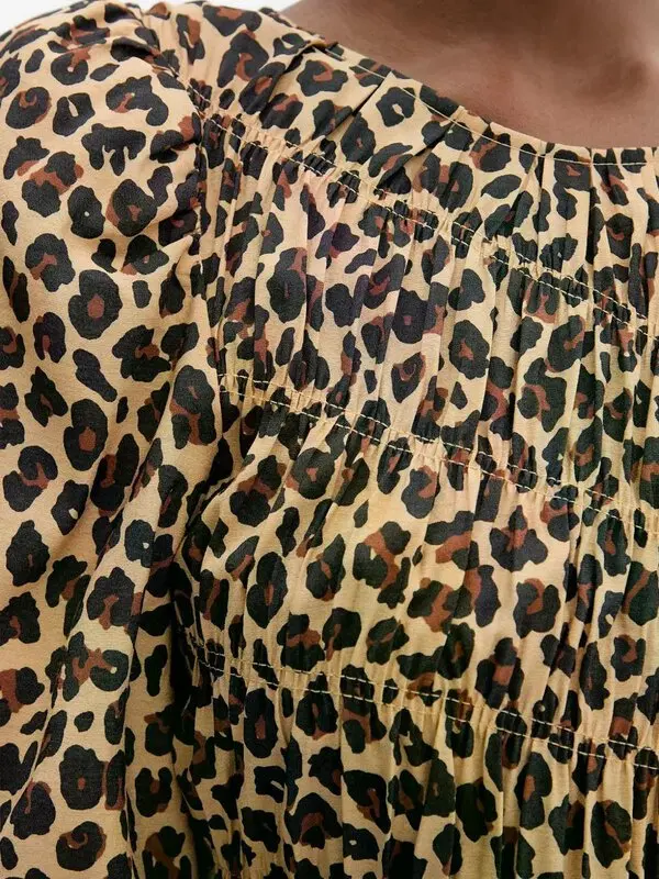 NEVER FULLY DRESSED Leopard Print Puff Sleeve Mini Dress