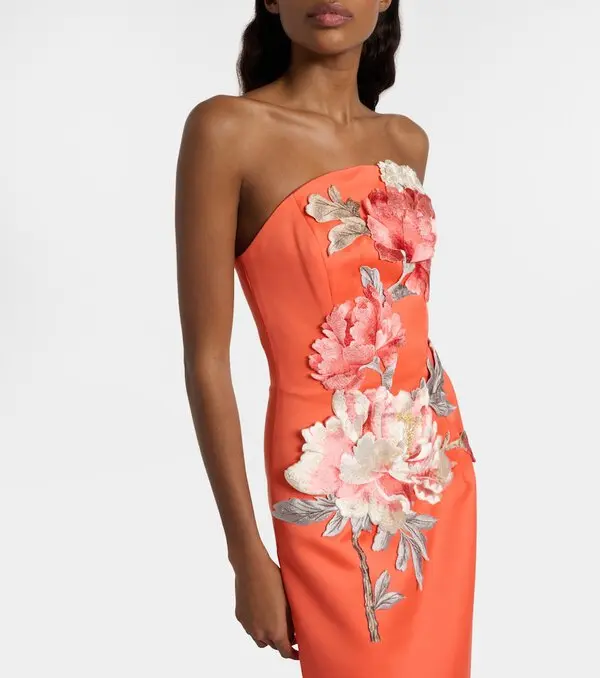 LEO LIN Ava Floral-appliqué Satin Corset Gown