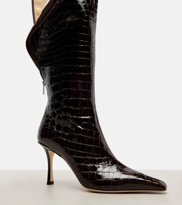 JIMMY CHOO Agathe 85 Croc-effect Leather Knee-high Boots - Brown