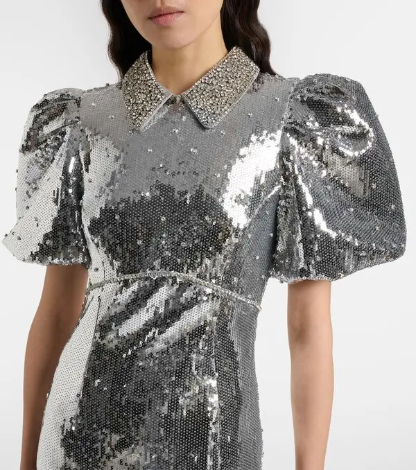 Rebecca Vallance Olympia Sequined Puff-sleeve Gown