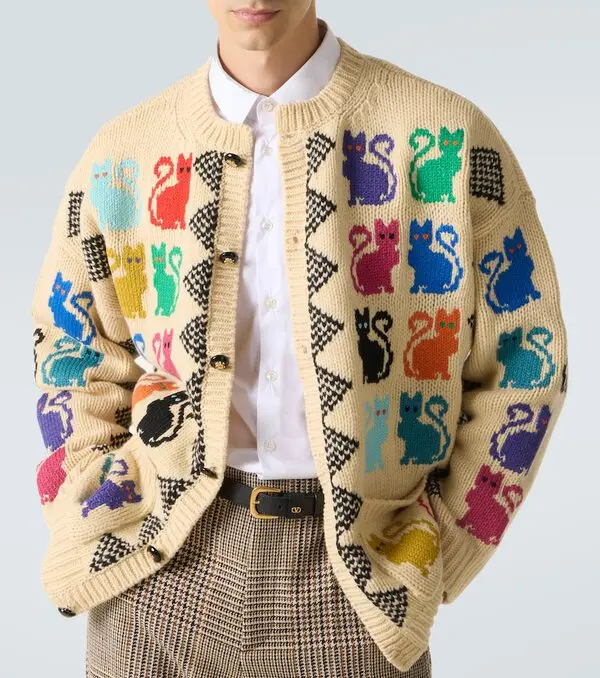 Valentino Garavani Jacquard Virgin Wool Cardigan With Embroidered Detail