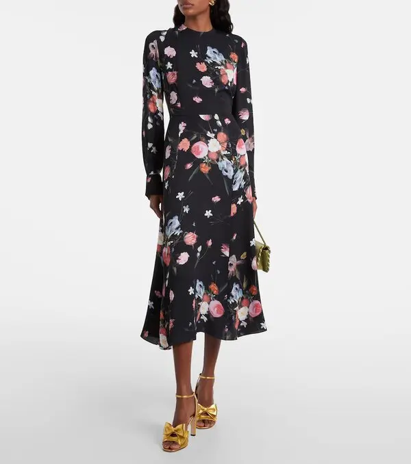 Erdem Floral Crepe Midi Dress