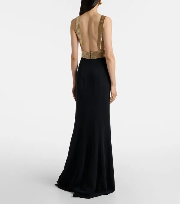 Costarellos Embellished Crepe Gown