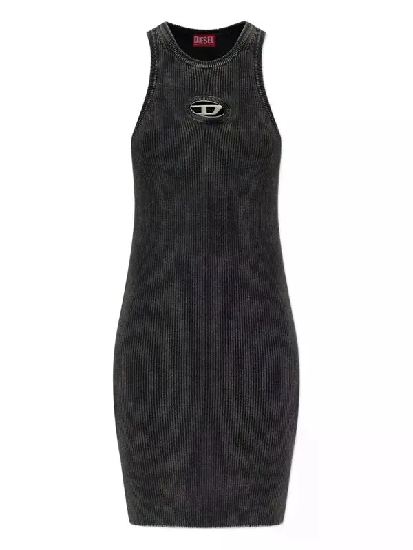 DIESEL® Logo-plaque Ribbed Mini Dress - Grey