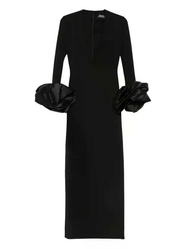 Solace London V-neck Ruffled Midi Dress - Black