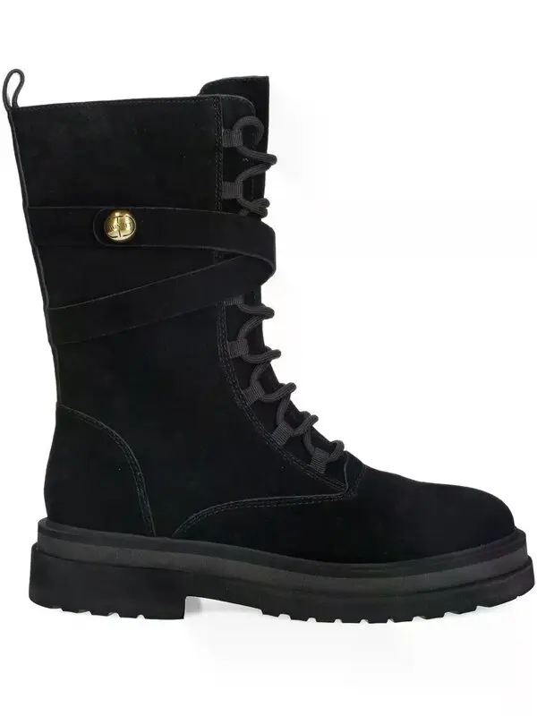 TWINSET Lace-up Combat Boots With Strap Detail - Black