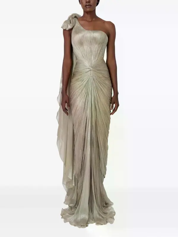 IRIS SERBAN Lissa One-shoulder Bow Maxi Dress - Grey