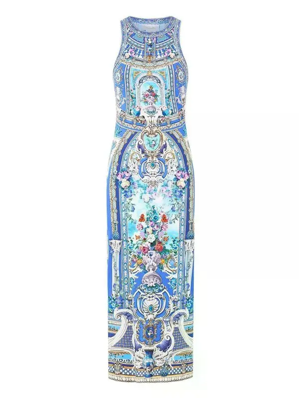 Camilla Ottoman Opulence Floral Maxi Dress - Blue