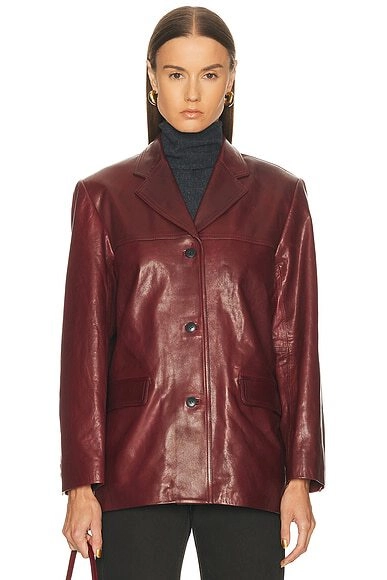 EAVES Aroa Leather Blazer Jacket - Beet Red
