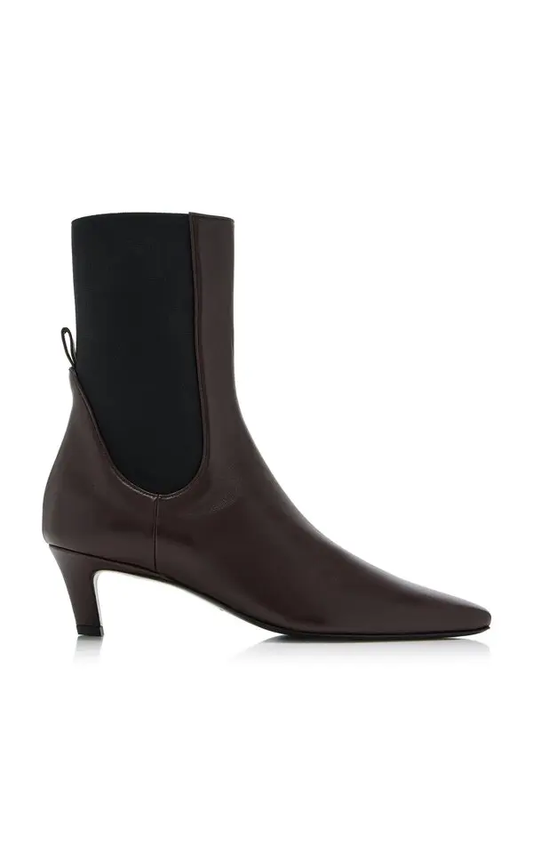 TOTEME Mid Heel Leather Ankle Boots - Brown