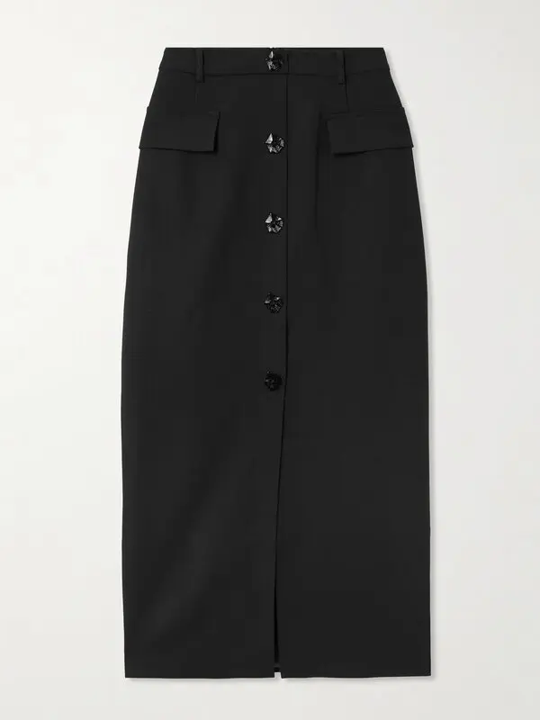 VIOLANTE NESSI Adassa Button-embellished Wool-blend Maxi Skirt - Black