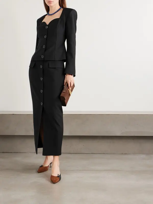 VIOLANTE NESSI Adassa Button-embellished Wool-blend Maxi Skirt