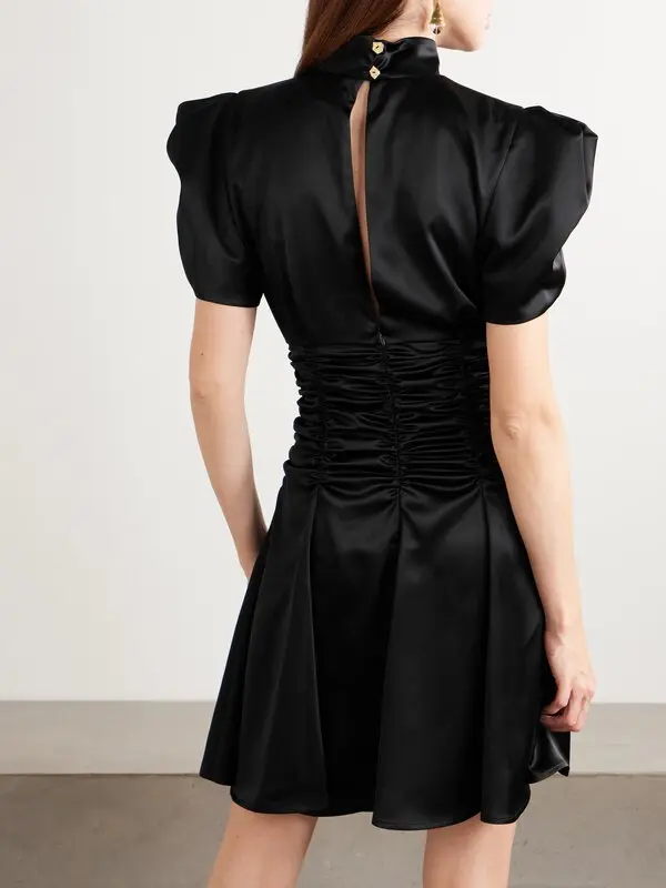 VIOLANTE NESSI Balthus Ruched Satin Mini Dress - Black
