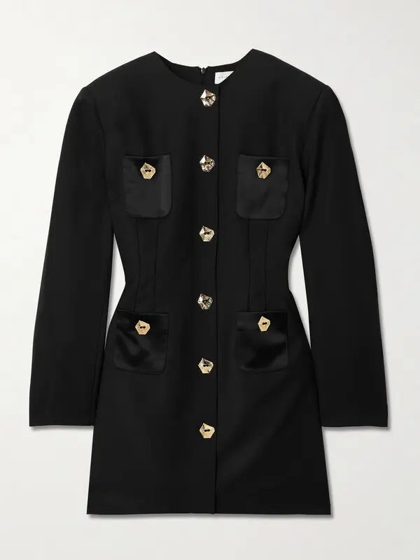 VIOLANTE NESSI Button-embellished Wool-blend Mini Dress