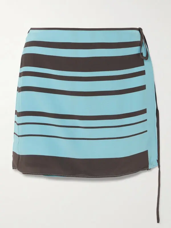 SIR. Rioja Striped Silk-crepe Mini Wrap Skirt - Blue