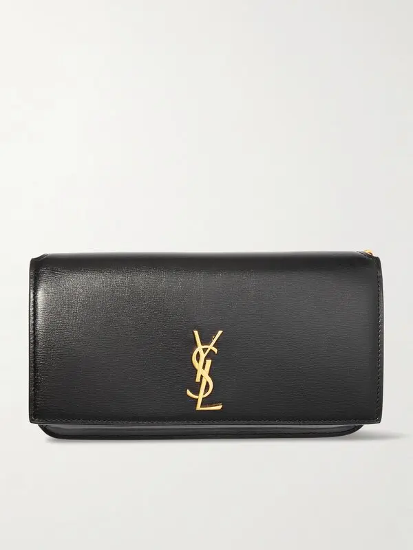 Saint Laurent Cassandre Strap Leather Phone Case - Black