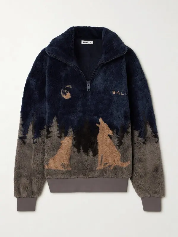 Bally Printed Fleece Half-zip Jacket - Brown