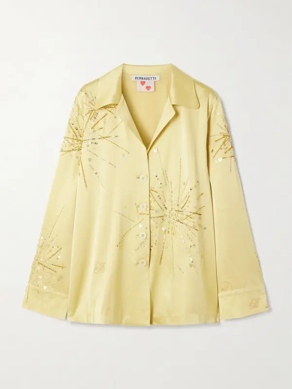 Bernadette Louis Embellished Silk-blend Satin Shirt - Gold