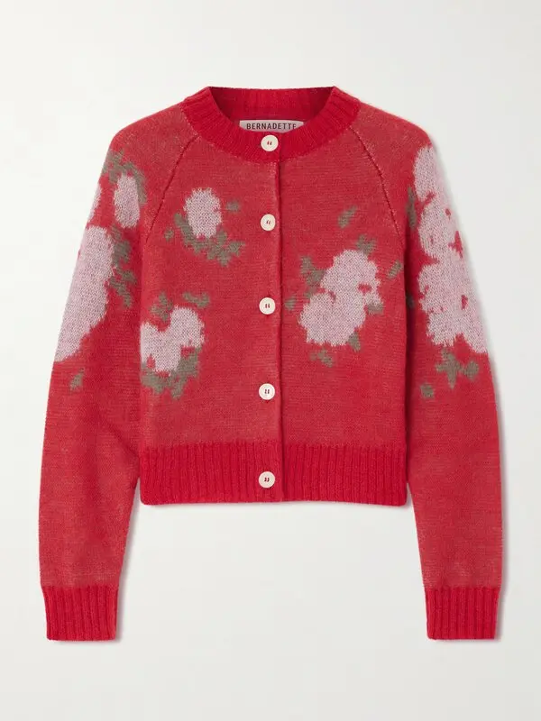 Bernadette Amelia Floral-jacquard Mohair-blend Cardigan - Red