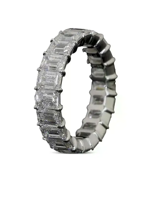 JEWELS AFICIONADO 14k White Gold Emerald Cut Diamond Eternity Ring - Silver