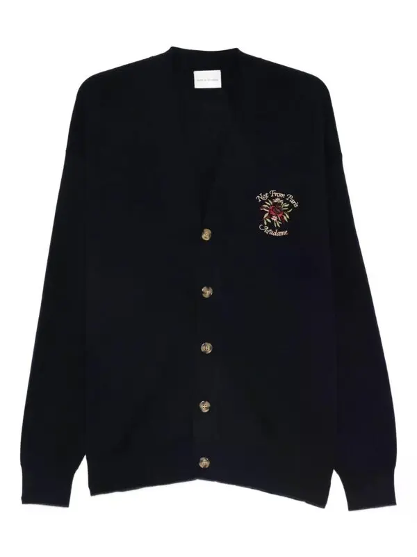 Drole De Monsieur Rose Embroidery Button-up Cardigan - Blue
