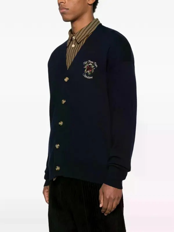 Drole De Monsieur Rose Embroidery Button-up Cardigan - Blue