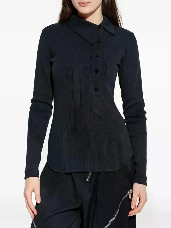 Attico Ribbed Collared Polo Top - Blue