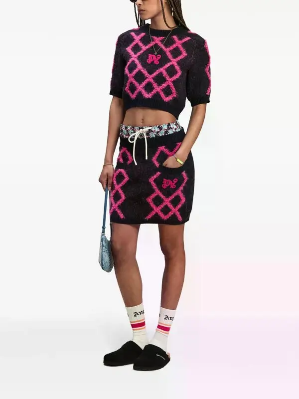 Palm Angels Knitted Argyle Check Mini Skirt