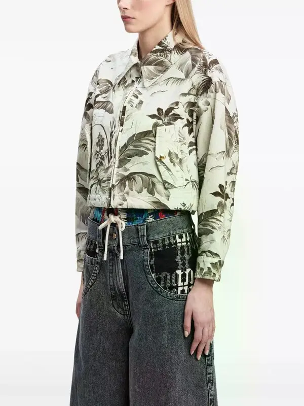 Palm Angels Tropical Print Cropped Denim Jacket