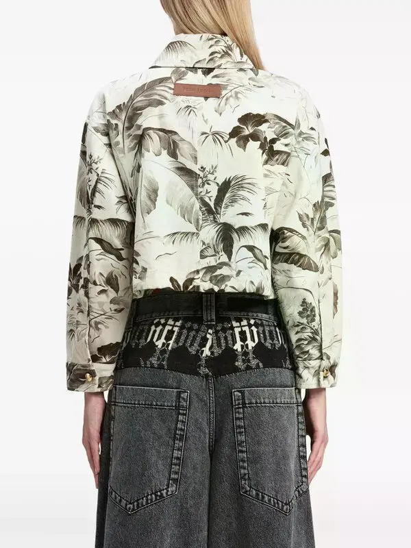 Palm Angels Tropical Print Cropped Denim Jacket