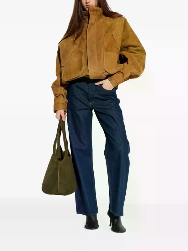 Attico Cuffed-sleeves Suede Jacket - Neutrals