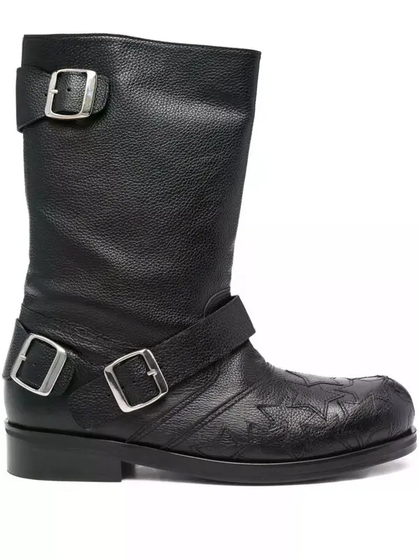 STEFAN COOKE Star Grainy Leather Biker Boots