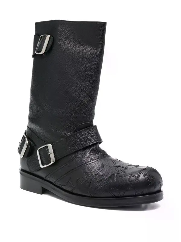 STEFAN COOKE Star Grainy Leather Biker Boots