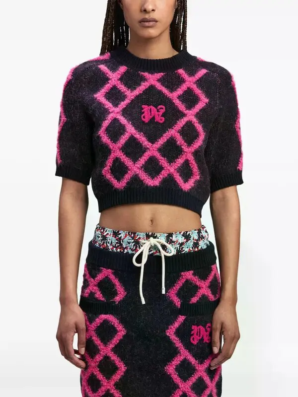 Palm Angels Monogram Argyle Cropped Knit Top