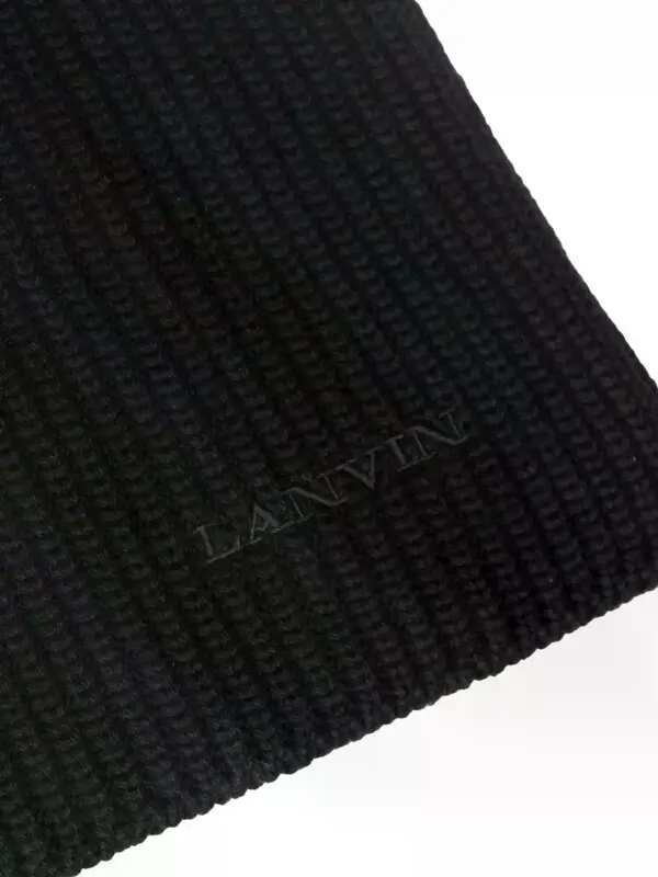LANVIN Ribbed Logo Scarf - Black