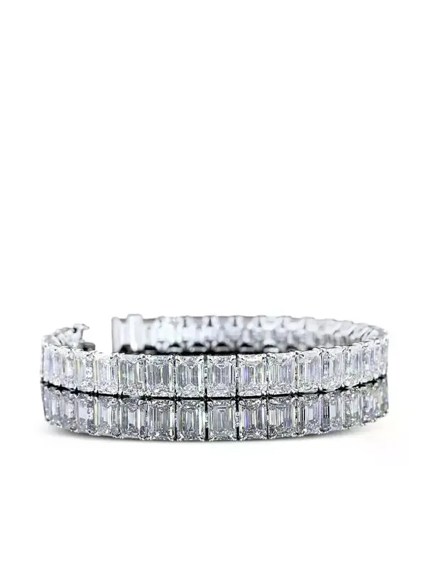 JEWELS AFICIONADO 14k White Gold Emerald-cut Diamond Tennis Bracelet - Silver