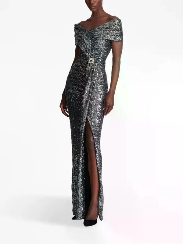 Balmain Off-shoulder Sequin Gown