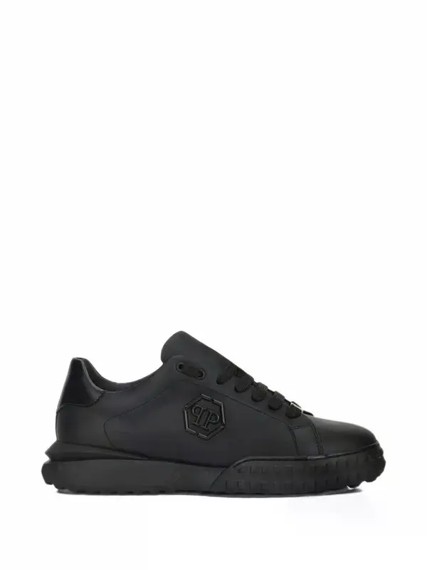 Philipp Plein Hexagon-logo Leather Lace-up Sneakers - Black