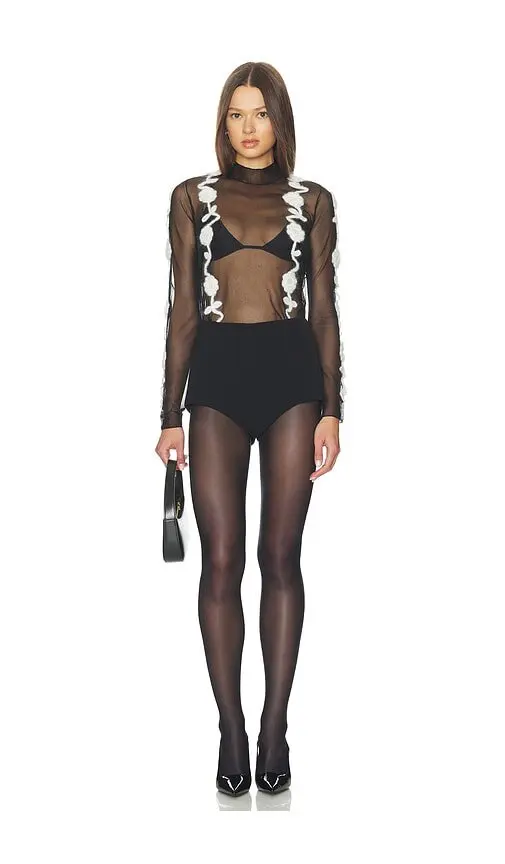 GANNI Sheer Flower Crochet Applique Top
