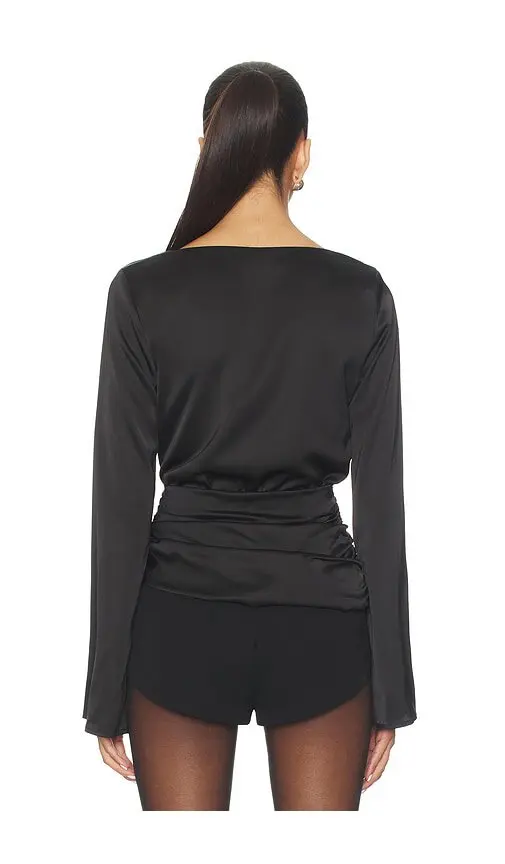 MORE TO COME Daphne Blouse With Asymmetrical Hem And Flare Sleeves - Black