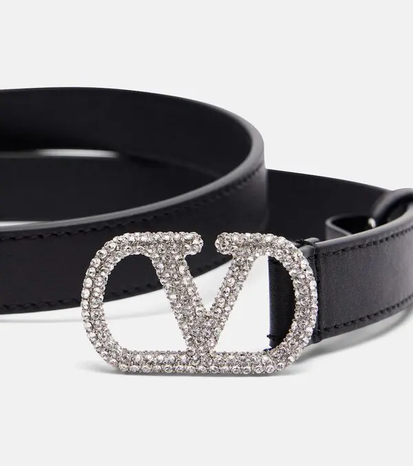 Valentino Garavani Vlogo Crystal-embellished Leather Belt